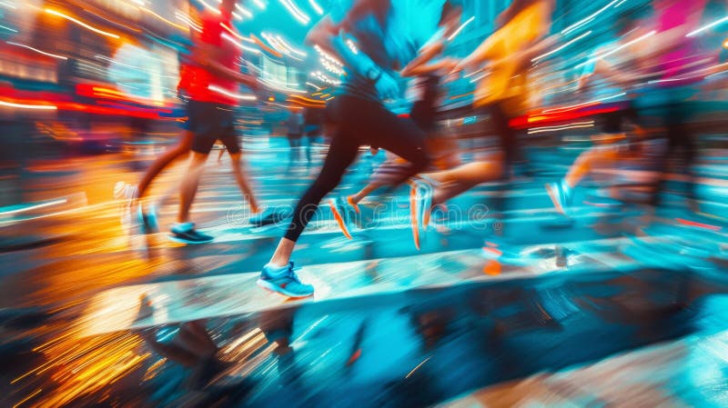 A Blurry Image of a Group of People Running on the Street, AI Stock ...