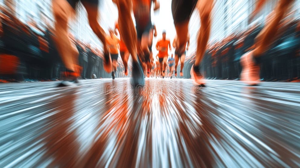 A Blurry Image of a Group of People Running on the Street, AI Stock ...