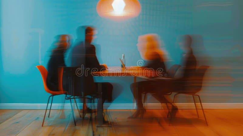 A Blurry Image of a Group of People Sitting Around a Table Stock ...