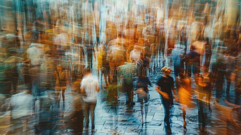A Blurry Image of a Group of People Walking Down the Street, AI Stock ...