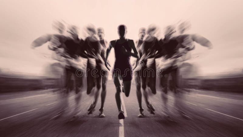 A Blurry Image of a Man Running Down the Street with Other People in ...