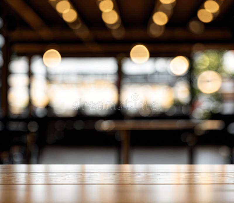 A Blurry Image of a Restaurant with a Wooden Table and Chairs Stock ...