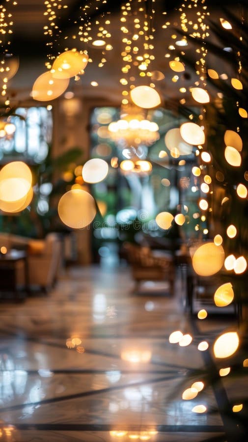 Blurry Image of a Room with Hanging Lights. Abstract Interior Stock ...