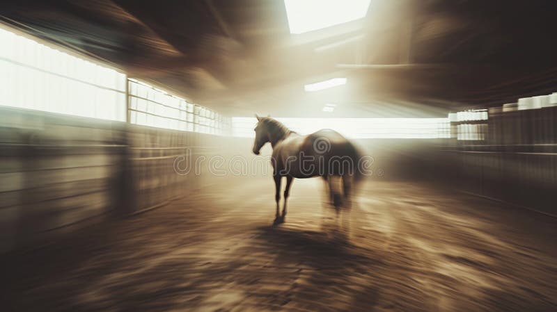 Blurry Image of a Rustic Horse Stable with Open Doors and Natural Light ...