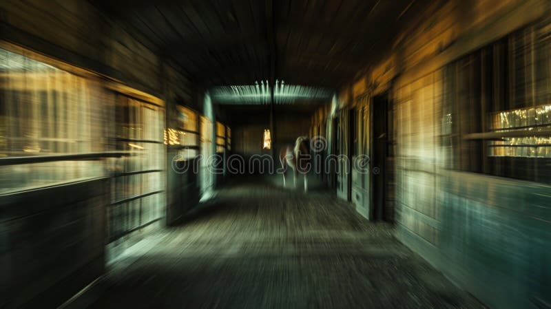 Blurry Image of a Rustic Horse Stable with Open Doors and Natural Light ...