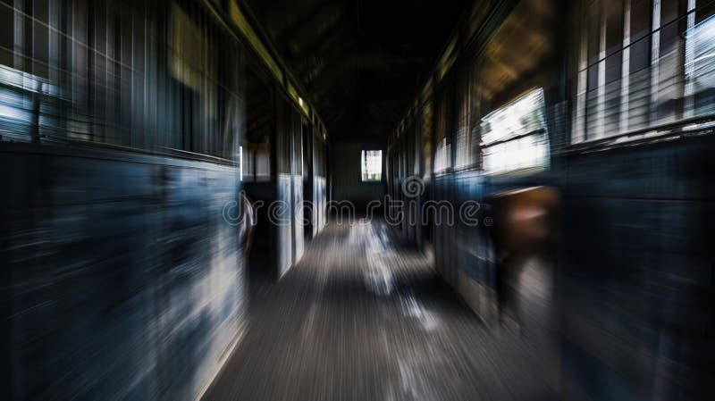 Blurry Image of a Rustic Horse Stable with Open Doors and Natural Light ...