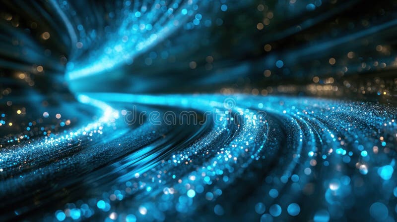 A Blurry Image of a Train Track with Blue Lights, AI Stock Illustration ...
