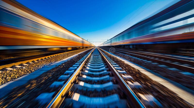 A Blurry Image of a Train Traveling Down the Tracks Stock Photo - Image ...