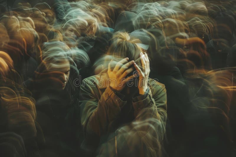 A Blurry Image of a Woman with Her Hands on Her Head Stock Illustration ...