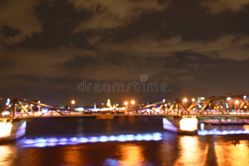 Blurry Light of Bridge on River Background and Texture Stock Photo ...