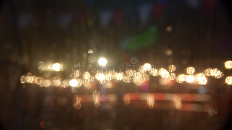 Photo Blurry Light at Night with Rain Drop at Transparent Plastic Wall ...
