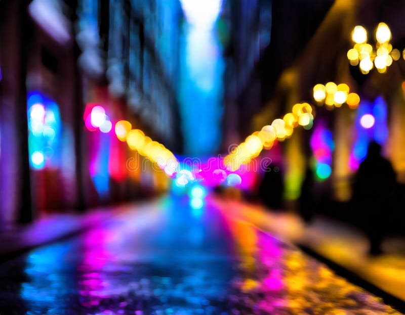 Blurry Lights in Dark Alley Stock Illustration - Illustration of street ...