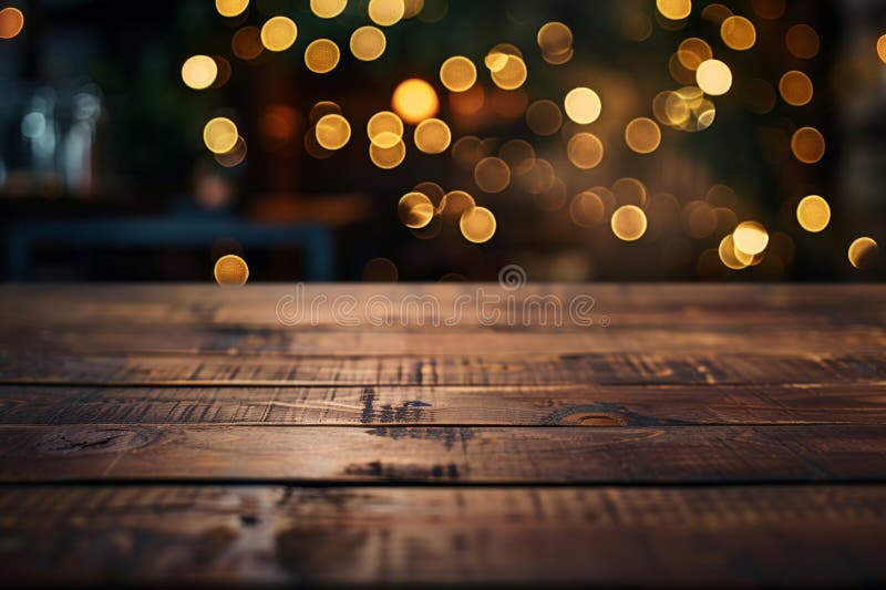 Blurry Lights with a Wooden Table in Focus. Abstract Design Stock ...
