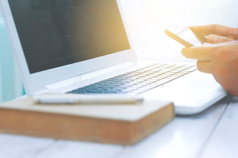 Blurry Man at His Workplace Using Technology Stock Photo - Image of ...