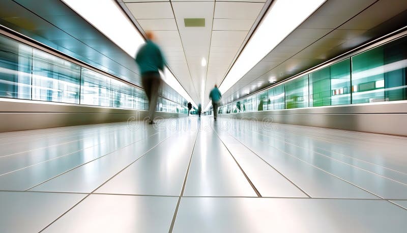 Blurry Motion of People Walking Down a Modern Corridor, Conveying Speed ...