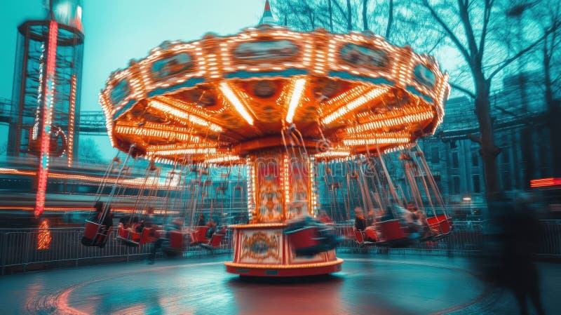Blurry Night Lights Motion Fairground Swing Carousel Ride Action Stock ...
