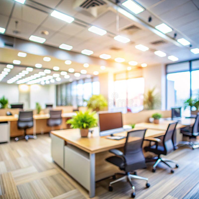 Blurry Office Interior with Spacious Modern Design Stock Illustration ...