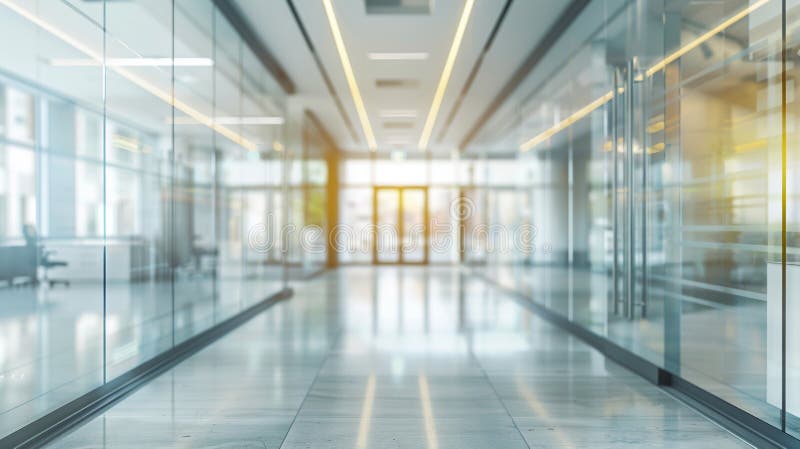 Modern Office Interior Glass Walls Corridor Design Bright Spacious ...