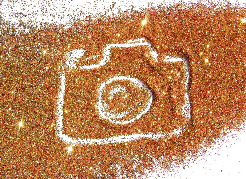 Blurry Photo Camera on Golden and Red Glitter Sparkle on White ...