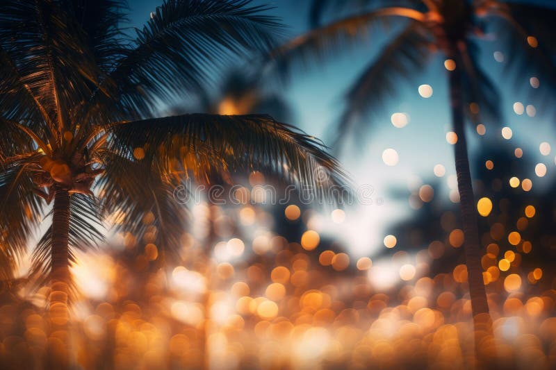 A Blurry Photo of a Palm Tree at Night Stock Illustration ...