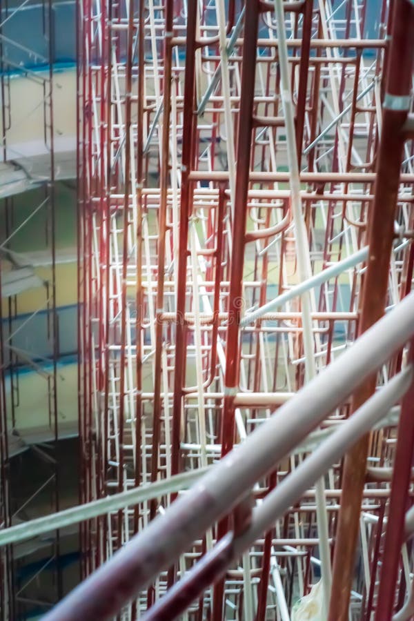 Blurry Photo of the Scaffolding Providing Platforms. Work in Progress ...