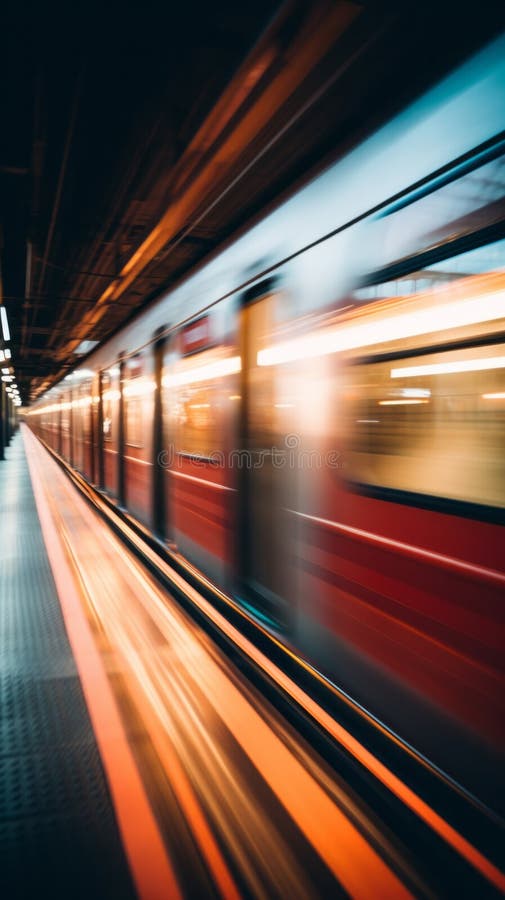 A Blurry Photo of a Train Moving through a Station Stock Illustration ...