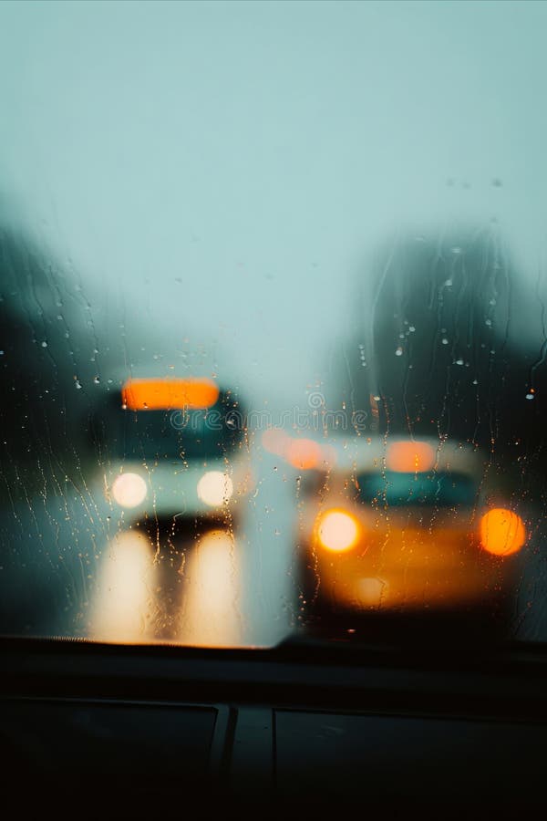 A Blurry Picture of a Car Driving in the Rain Stock Photo - Image of ...