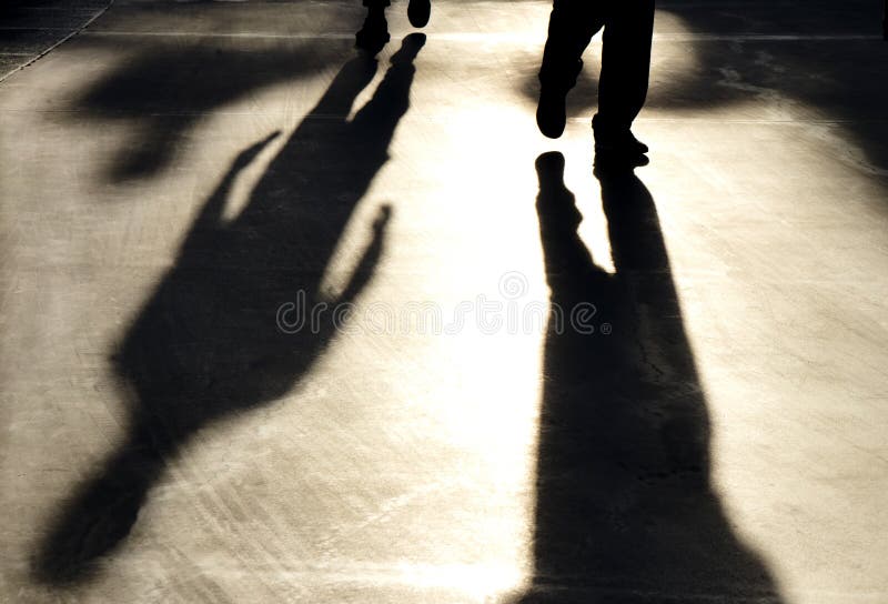 Blurry Reflection Shadow Silhouette of Men Walking on Pedestrian Road ...