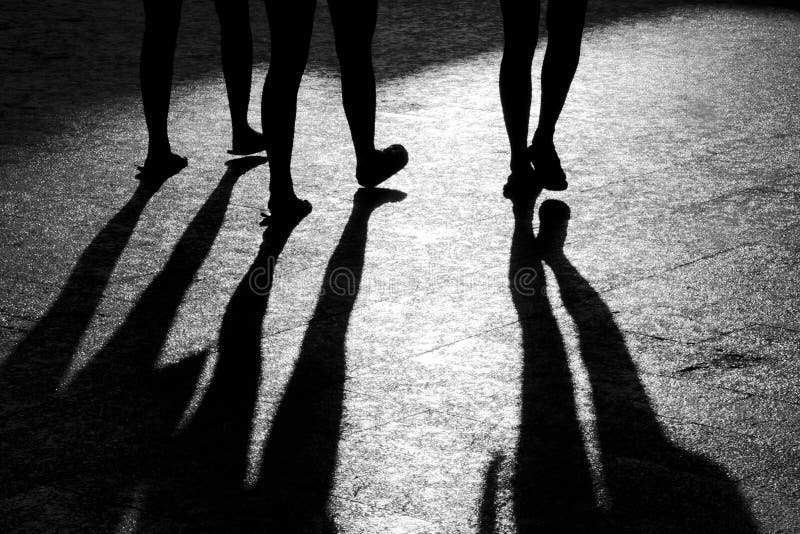 Blurry Reflection Shadow of Three People on Summer Dark Sidewalk Stock ...