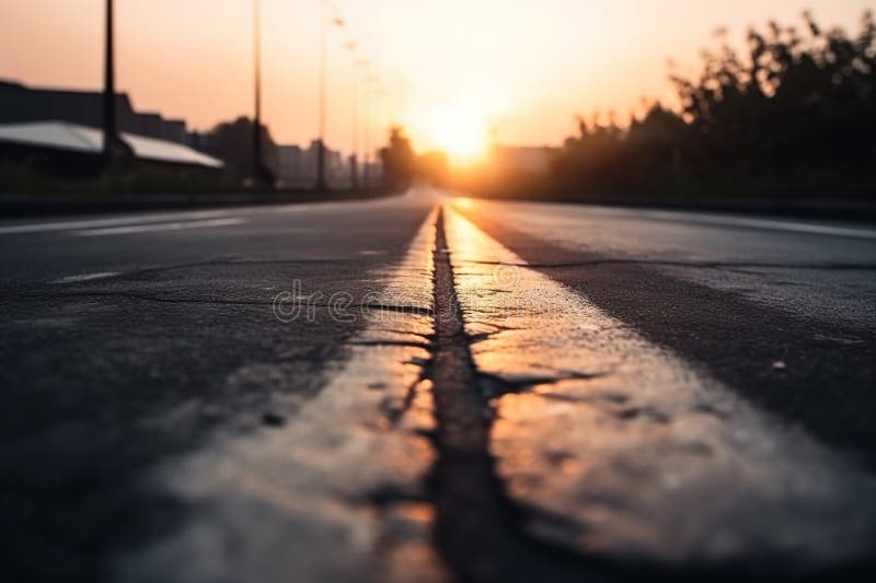Blurry of Road in the Middle of Asphalt Road at Sunset, Stock Image ...