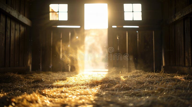 Blurry Rustic Horse Stable with Open Stall Doors and Warm Countryside ...