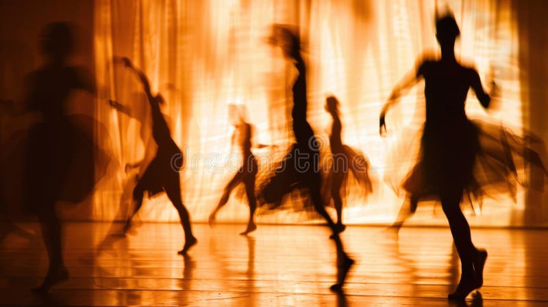 Blurry Silhouettes Elegant Dancers Gracefully Moving Across Stage Stock ...