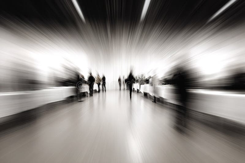 Blurry Silhouettes of People Walking through a Bustling Indoor Space ...