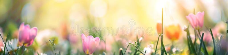 A Blurry Still Image of a Spring Scene with Colorful Flowers Stock ...