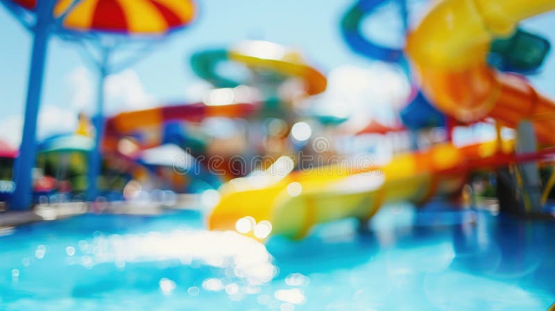 Blurry Tropical Water Park Scene on a Sunny Vacation Day Stock Photo ...