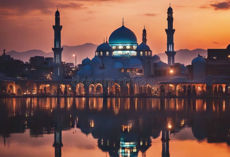 Blurry View Beautiful Sunset Over Mosque on Holy Ramadhan. Suitable for ...