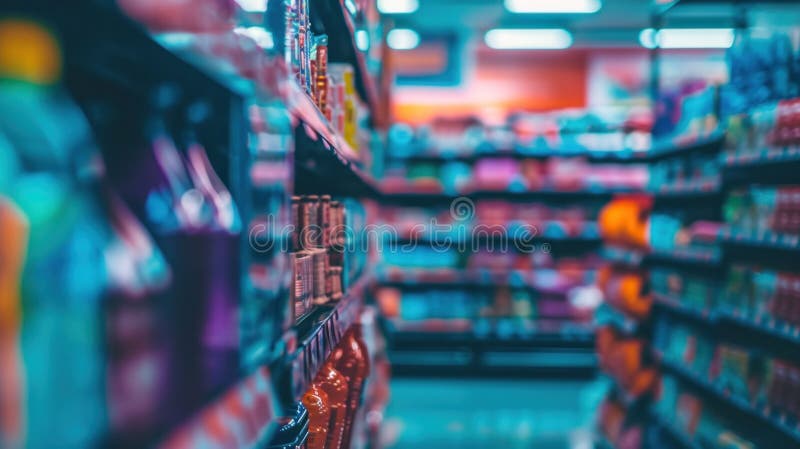 A Blurry View of a Grocery Store Aisle with Many Different Items, AI ...
