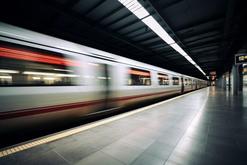 Blurry White Train Driving through Train Station Stock Illustration ...