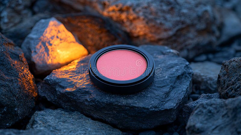 Blush Compact Mockup Resting Matte Stone Surface Under Rock Stock ...