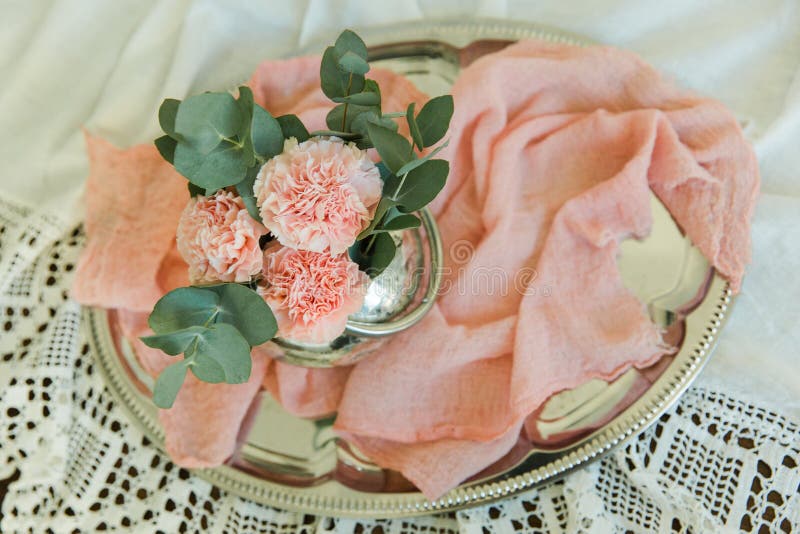 Blush Flowers of Carnation in a Bowl Stock Image - Image of home, beige ...