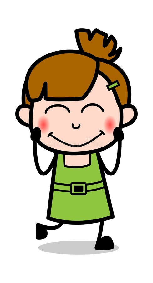Blushing Expression - Cute Girl Cartoon Character Vector Illustration ...