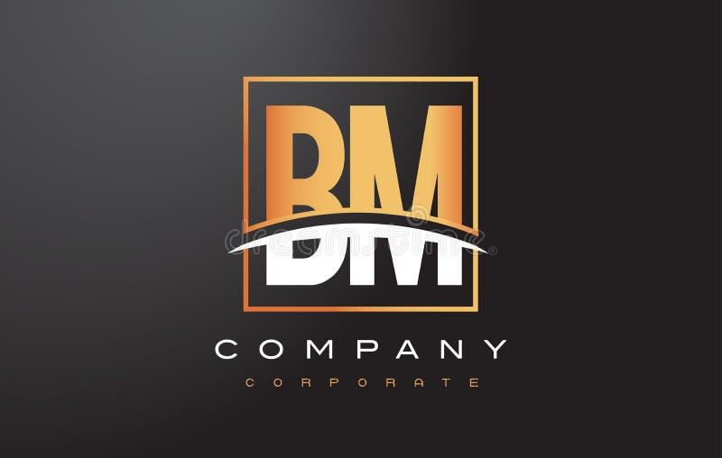 BM B M Golden Letter Logo Design with Gold Square and Swoosh. Stock ...