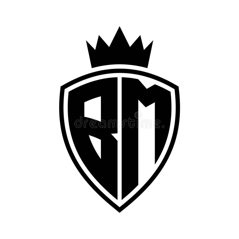 BM Letter Monogram Shield and Crown Outline Shape with Black and White ...