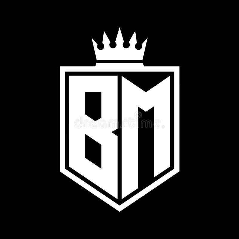 BM Logo Monogram Bold Shield Geometric Shape with Crown Outline Black ...