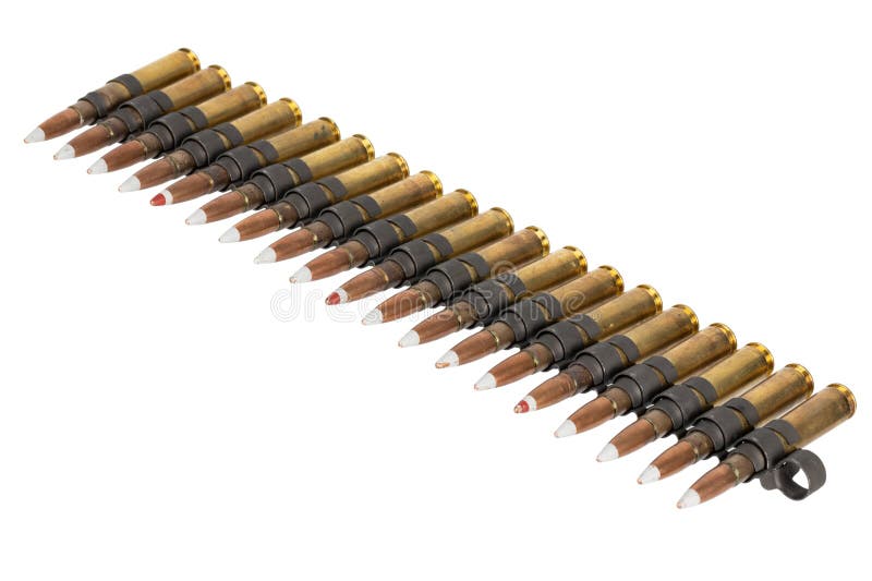 .50 BMG Caliber Machine Gun Ammunition Belt with Cartridges Stock ...