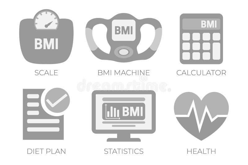 Bmi Body Mass Index Calculation Gray Illustration Pictogram Set With