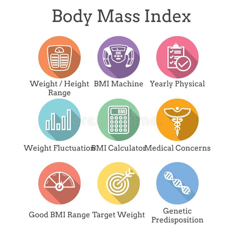 BMI - Body Mass Index Icon Set with BMI Machine, Weight Scale, E Stock ...