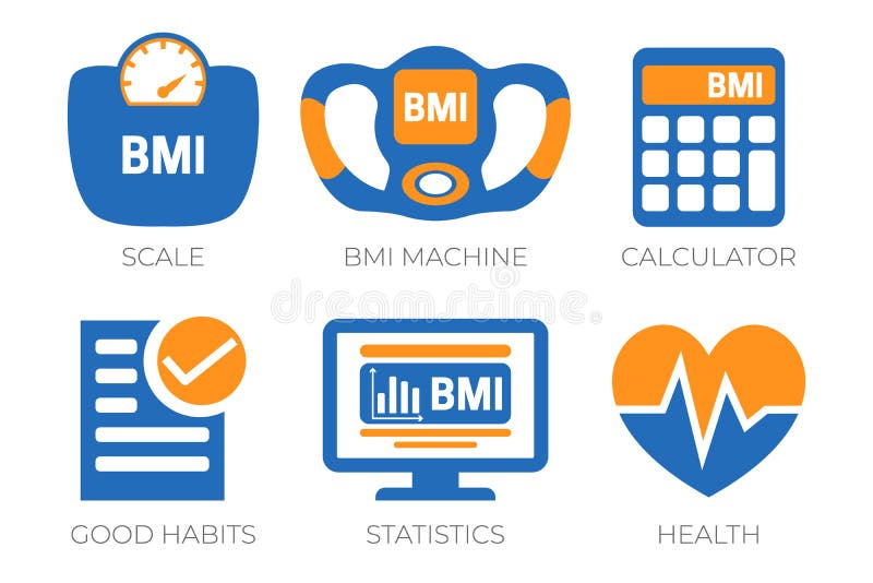 BMI Body Mass Index Outline Icon Set. Weight, Height, BMI Machine ...