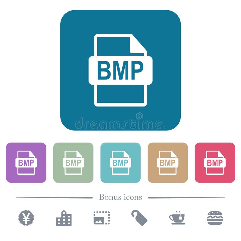 Bmp File Format Flat Icons On Color Rounded Square Backgrounds Stock