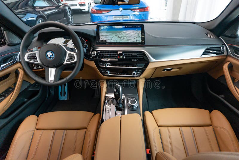 BMW 530e Dashboard View with Brown Leather Editorial Stock Image ...
